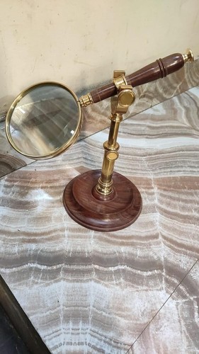 Rotating Desktop Magnifying Glass on Brass and Wood Stand Antique Decor ...