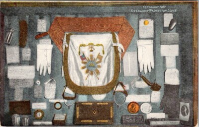 RELICS OF WASHINGTON Alexandria Washington Lodge Masonic Apron postcard ...