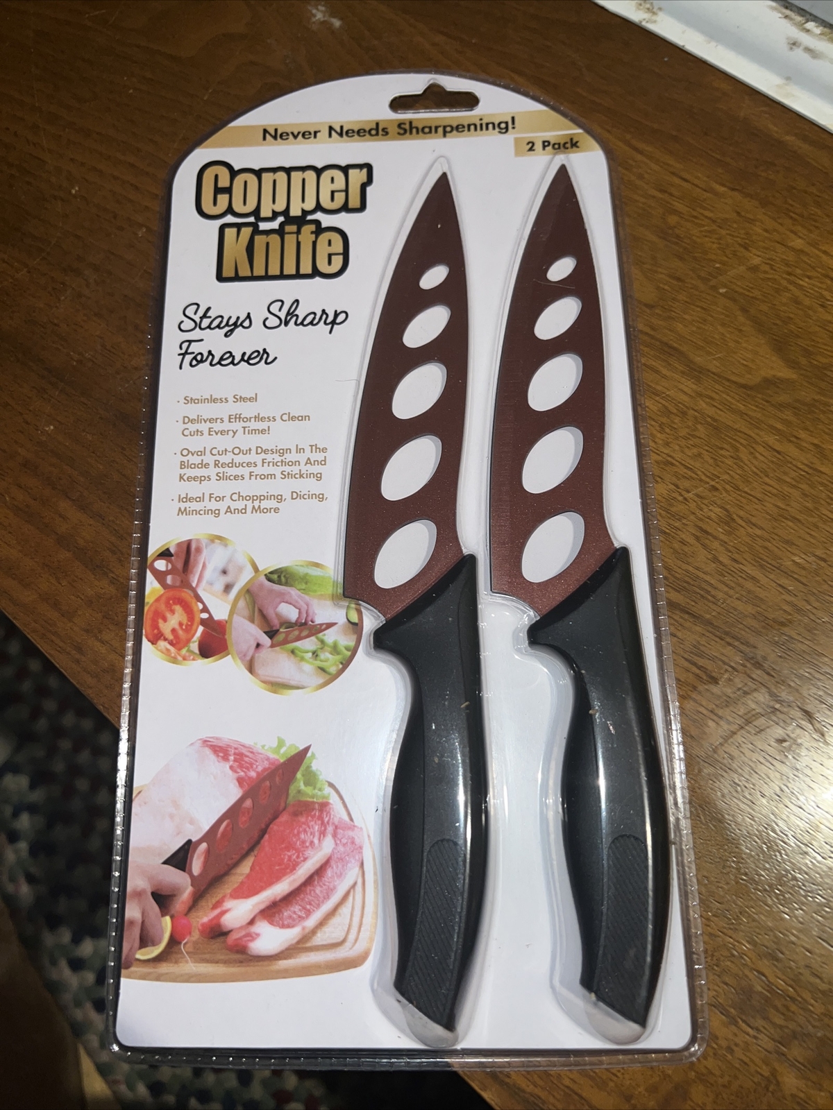 10" Copper Kitchen Knife 2 PACK NEW Stays Sharp Forever Stainless Steel ...
