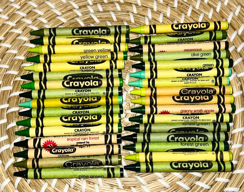 32 Vtg Crayola Crayons Green GREENS 80's 90's HTF Colors Binney & Smith ...