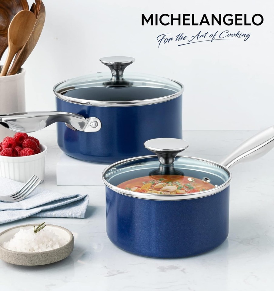 Saucepan Set, 1Qt & 2Qt Ceramic Sauce Pan with Lid, Nonstick Saucepans ...