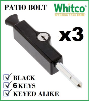 3x Whitco Patio Bolt W2206317C4 Black Glass Sliding Door Lock Keyed ...