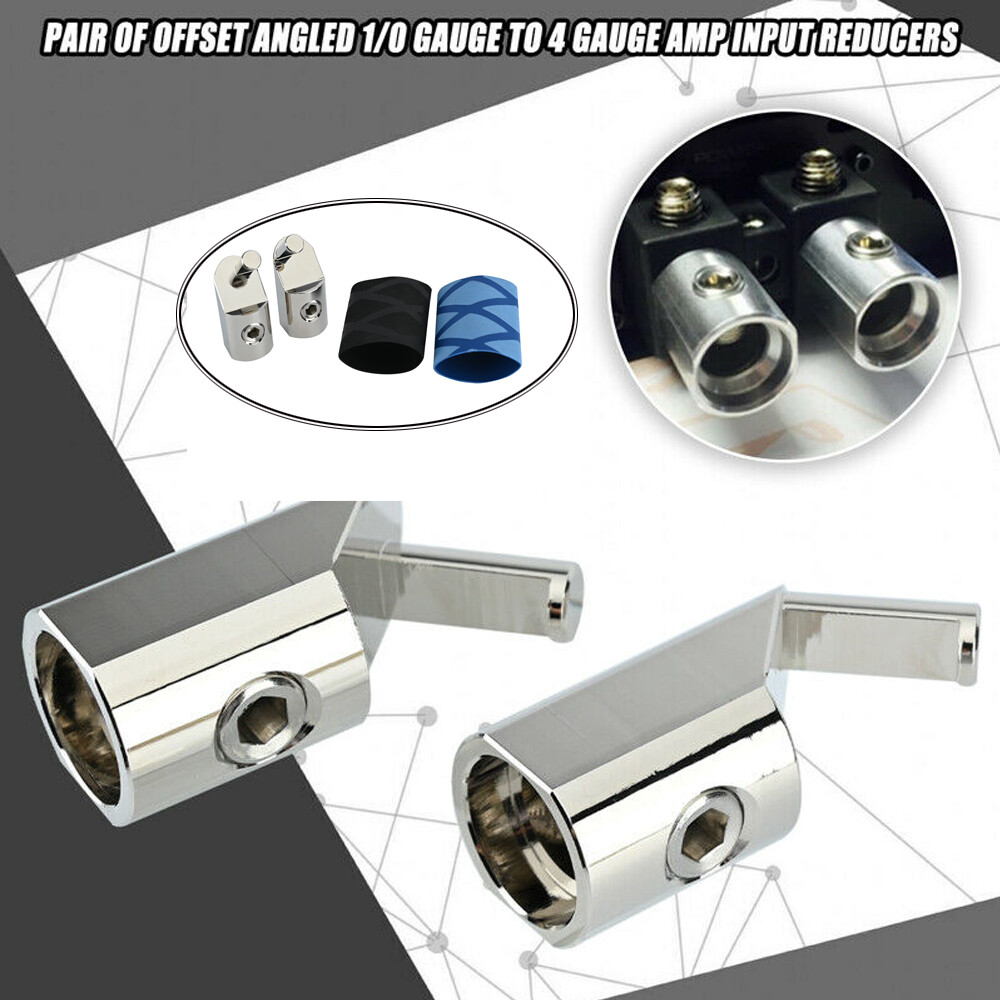 Pair of Power Wire Reducer Offset Angled 1/0 Gauge to 4 Gauge Amp Input ...