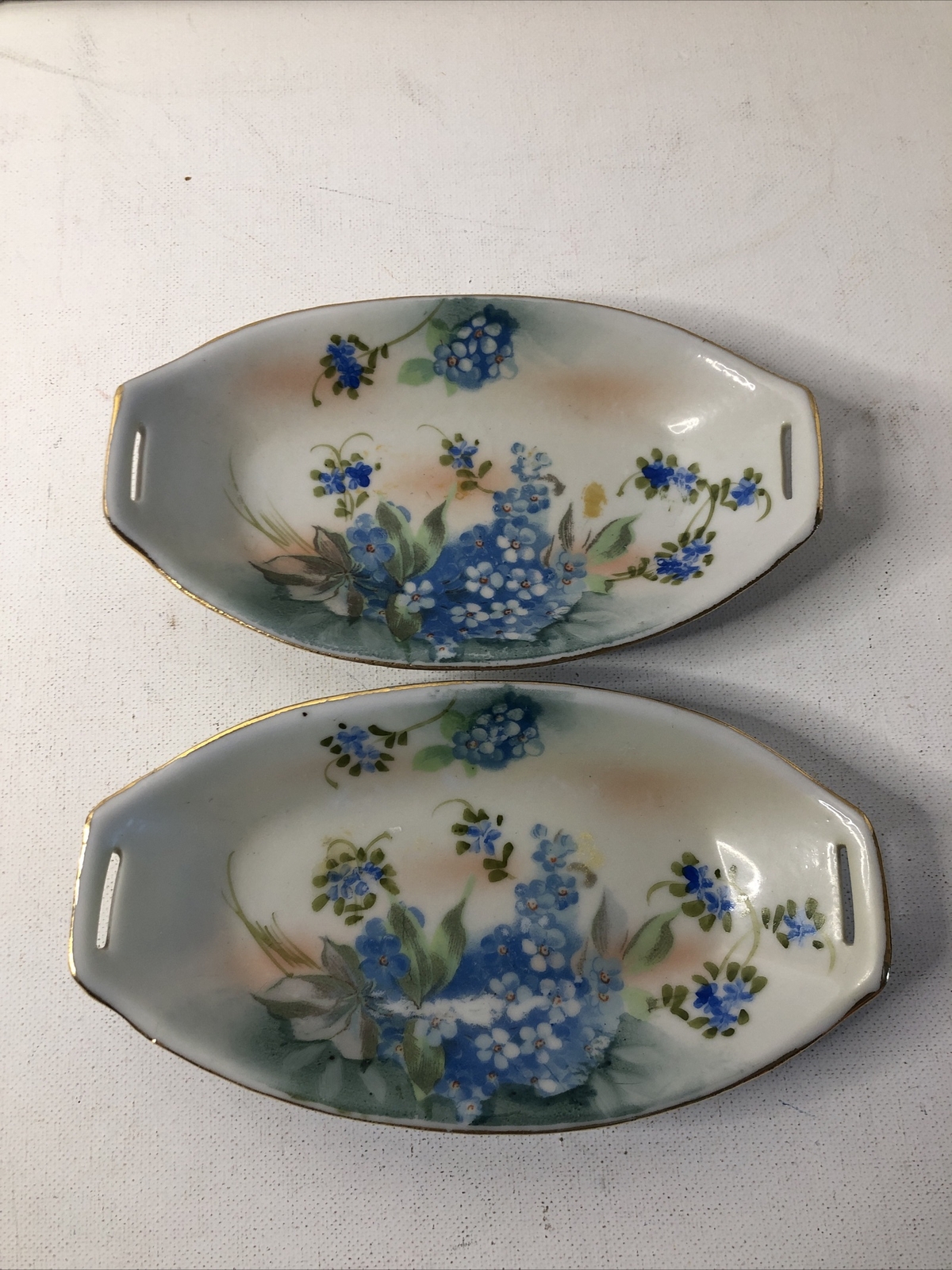 2 Vintage Takito TT Japan Hand Painted Dishes Trinket Gilt 6 1/2" X 3 1 ...