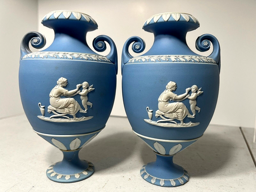 RARE -LATE 19TH C - WEDGWOOD BLUE JASPERWARE-VASE #1015 "SPORTING LOVE ...