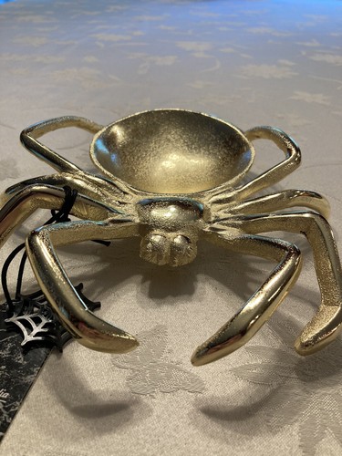 Halloween Decor Spider Candy Dish 8” Gold Metal | eBay