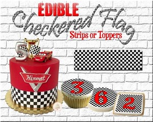 Checkered Flag pattern Edible Cake Strips Sugar wraps toppers cupcakes ...