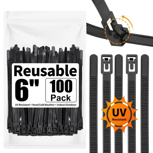 100 Pack Reusable Zip Ties 6 Inch Heavy Duty Outdoor Uv Resistant ...
