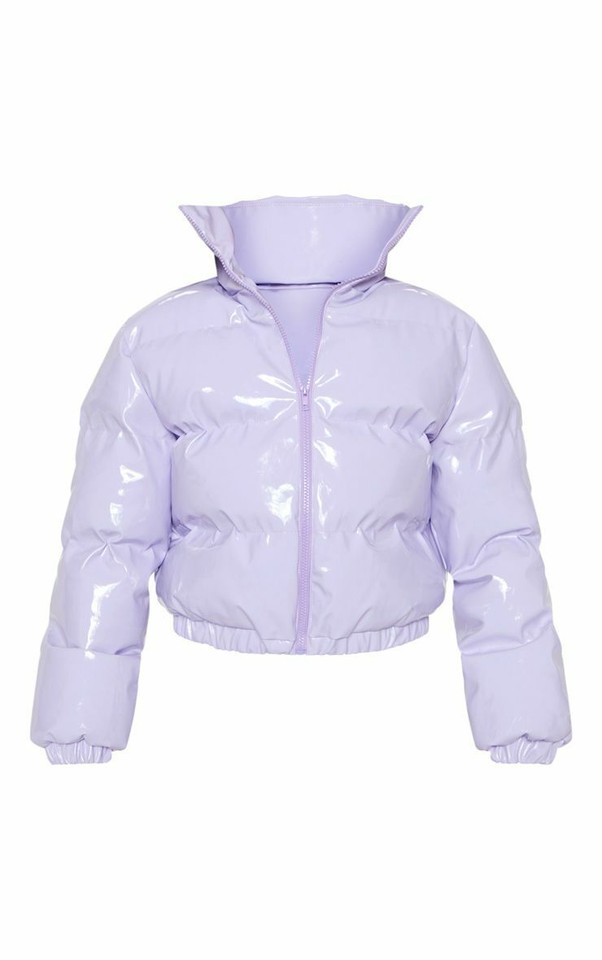 Women Shiny Wet Look Vinyl Thick Puffer Padded Quilted Cropped Short ...