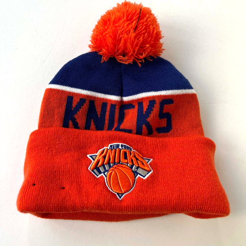 Mens New Era Orange/Blue New York Knicks NBA Cuffed Knit Hat With Pom ...