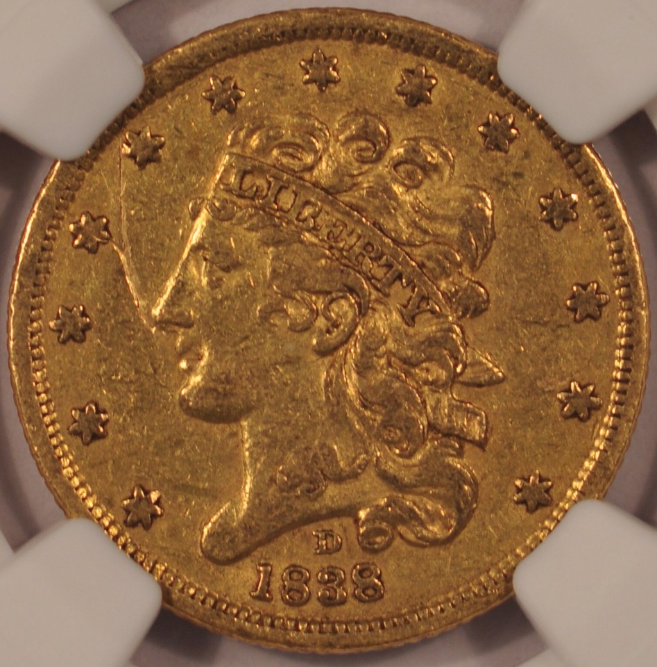 1838-D HM-1 $5 Liberty Gold Half-Eagle NGC AU53 Mint Error Obverse ...