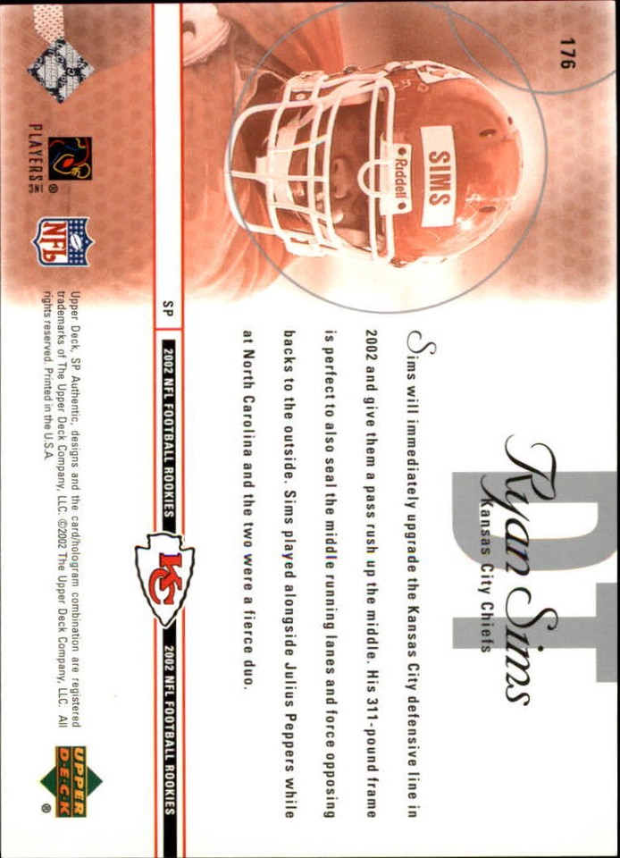 2002 SP Authentic #176 Ryan Sims RC /1150 - NM-MT | eBay