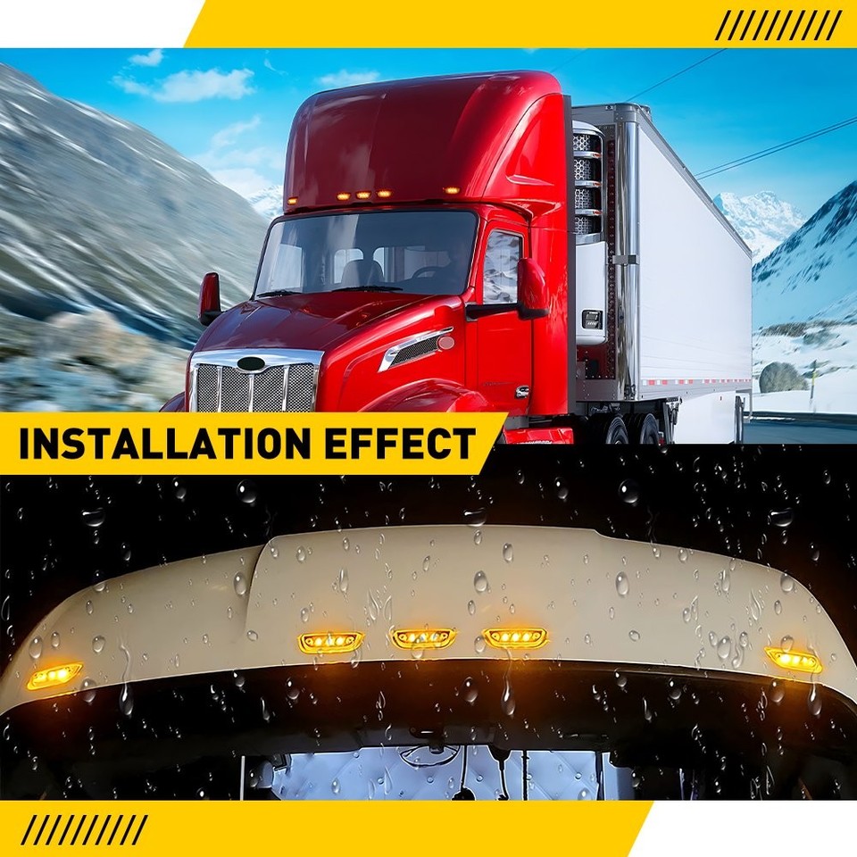 Clear Lens LED Cab Roof Marker Lights Amber Fits Kenworth T680 For ...