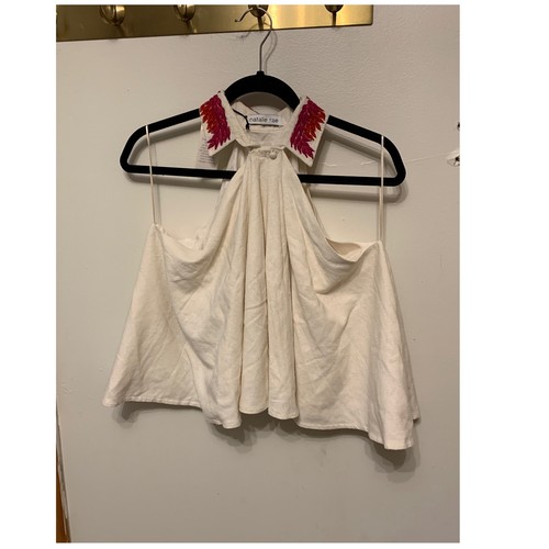 Natalie Rae Cream Embroidered Leaf Collar Halter Top | eBay
