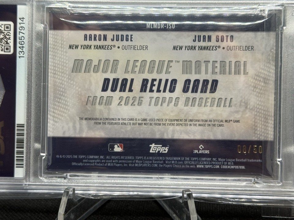 2025 Topps #MLMDR-JSO MLB Material Dual Relic Aaron Judge Juan Soto GOLD /50 | eBay
