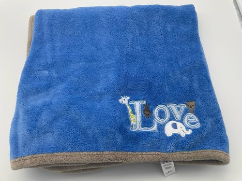 Vintage Carter's Baby Blanket Brown Blue Love 26" x 32" Fleece Giraffe ...