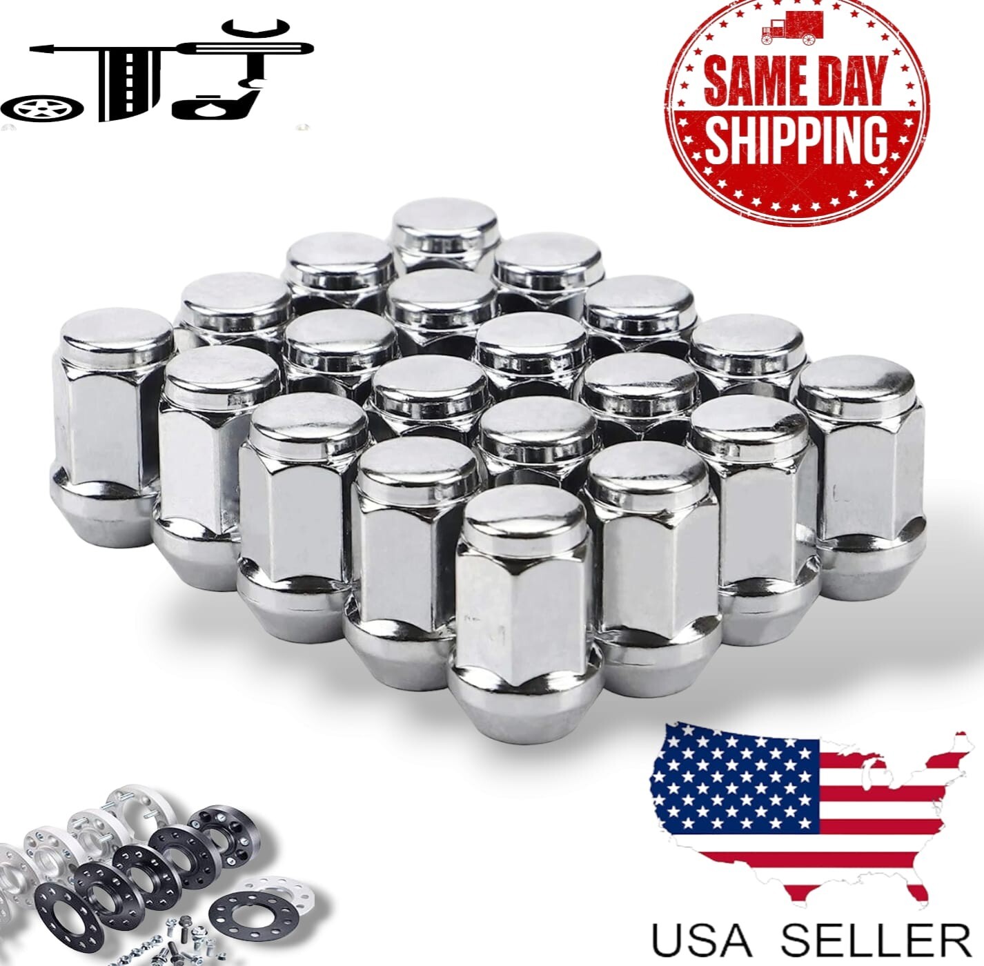 20Pc Chrome 1.4" Tall M14x1.5 Acorn Lug Nuts Fit Sequoia Tundra LC LS ...