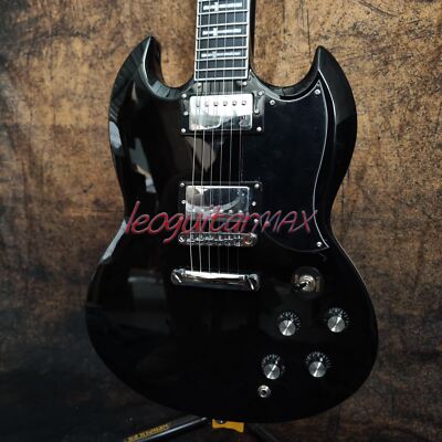 Custom Tony Iommi SG Black Electric Guitar Chrome Part Solid Body Cross ...