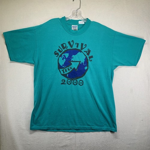 Vintage 2000s T Shirt Mens Large SURVIVAL TEEN 2000 Graphic Tee Globe ...