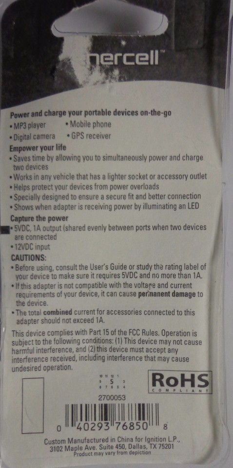 Enercell 5VDC 1A 2 Port USB Car Power Adapter 270-053 -5 40293768508| eBay
