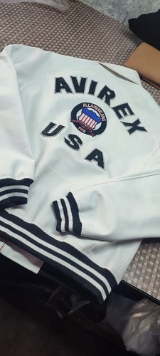 Men Avirex WHITE Real Bomber American Flight Jacket Leather Jacket FAST ...