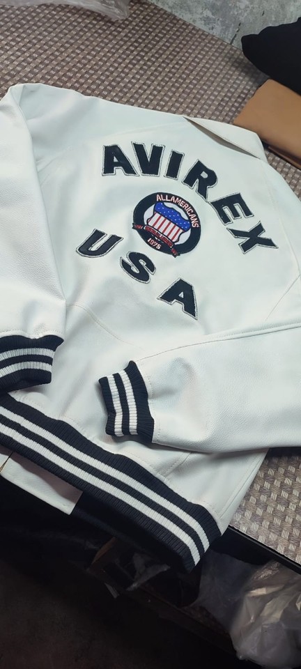 Men Avirex WHITE Real Bomber American Flight Jacket Leather Jacket FAST ...