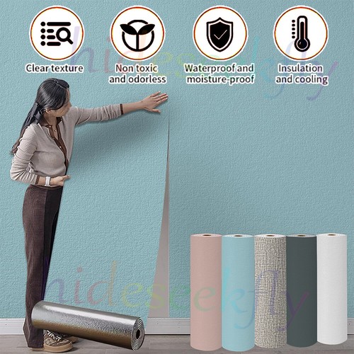 3MM Thicken Self-Adhesive Thermal Insulation Wallpaper Linen Plain Wall ...