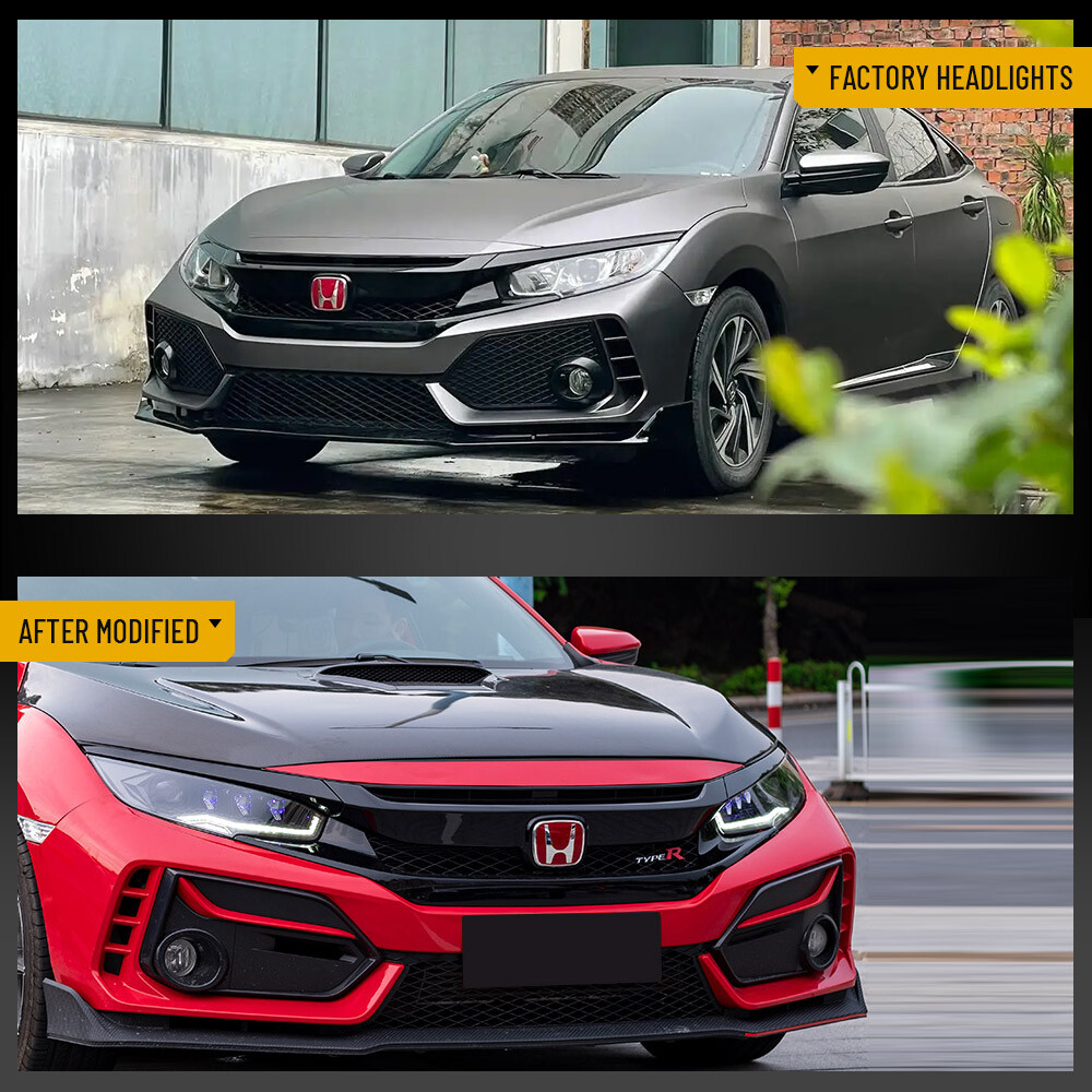 2Pcs Full LED Headlights For 2016-2021 Honda Civic Blue DRL Sequential ...