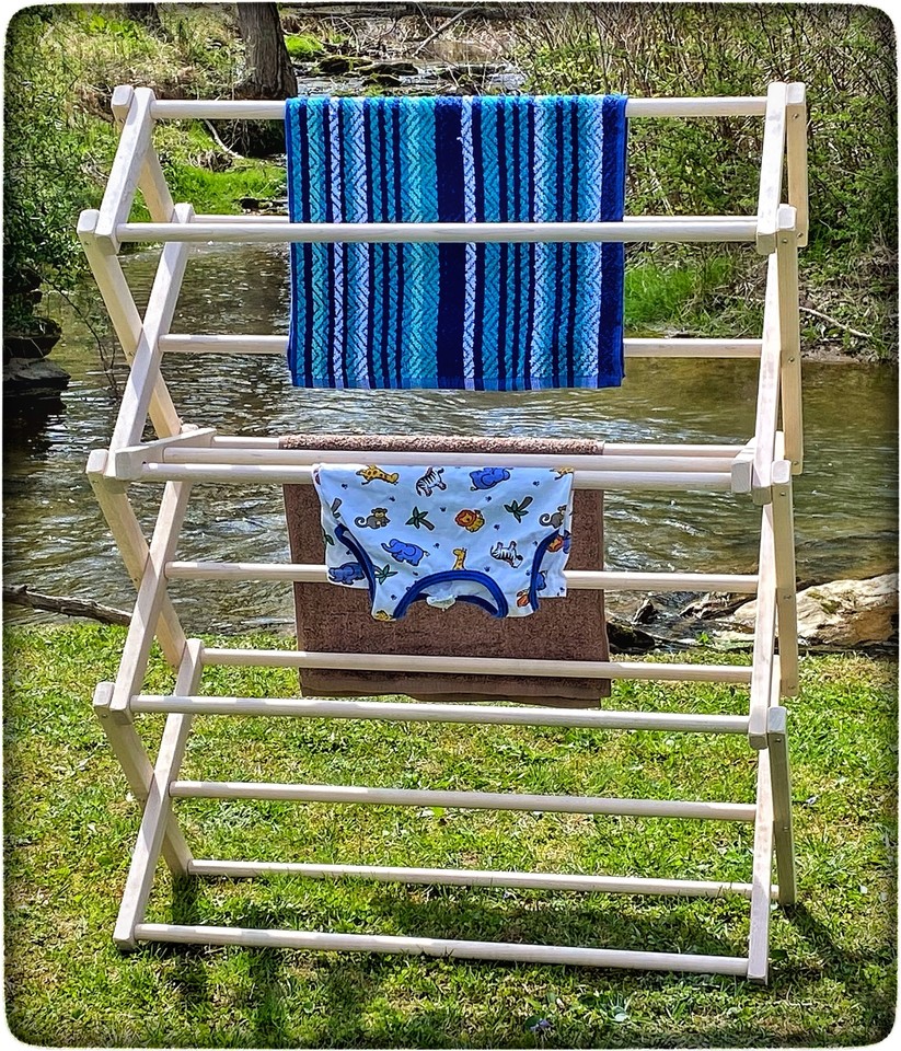 AMISH FOLDING CLOTHES DRYING RACK Handmade 30w x 37½h Solid Wood ...