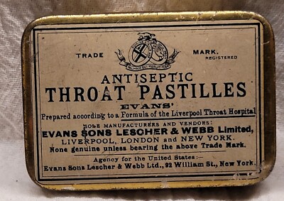 OLD EVANS SONS LIVERPOOL LONDON ANTISEPTIC THROAT PASTILLES TIN ...