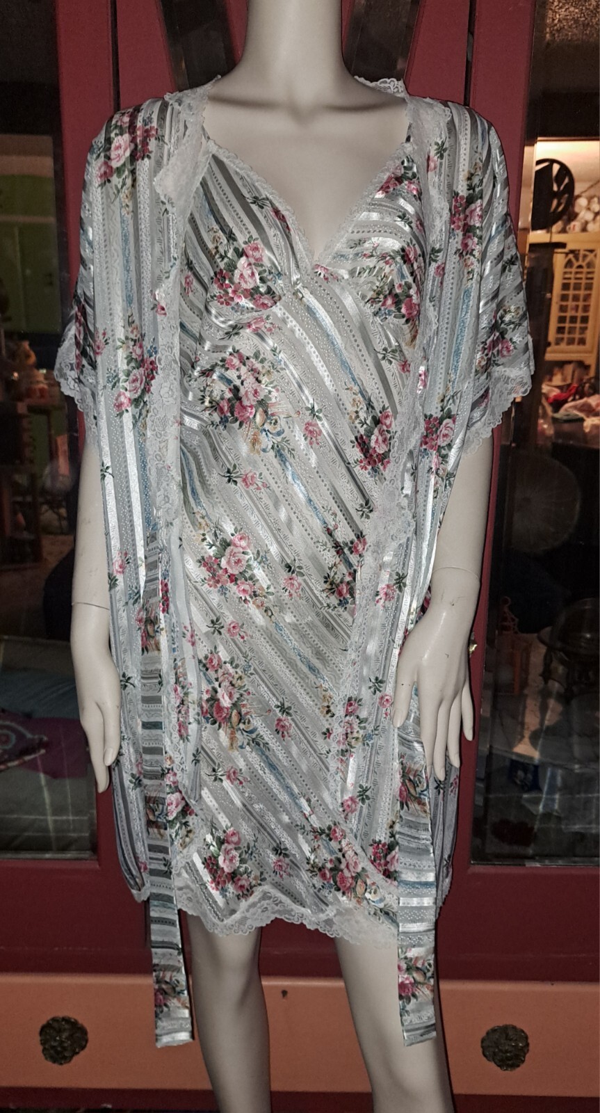 Vtg Circa 2000 Robe Gown Set Lingerie Medium Silver R… - Gem