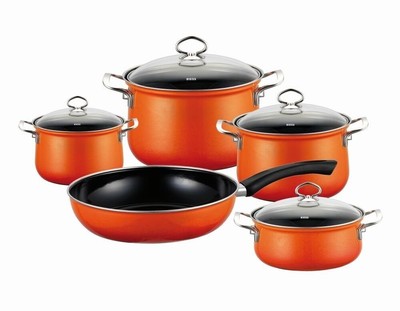 RIESS Saucepan Cookware Enamel Set 5tlg Corall Pot Set Induction Pan | eBay