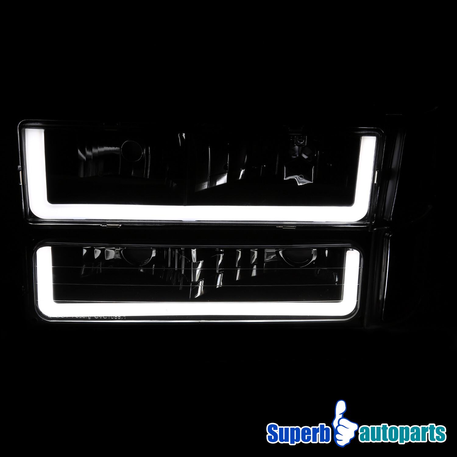 Fit 1994-1998 Silverado C10 C/K 1500 2500 Black Headlights LED Strip ...