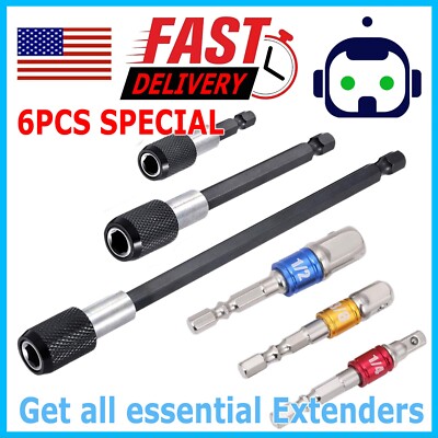 6Pcs Socket Adapter Drill Bits Set Hex Impact Driver Tools 1/4" 3/8" 1/ ...