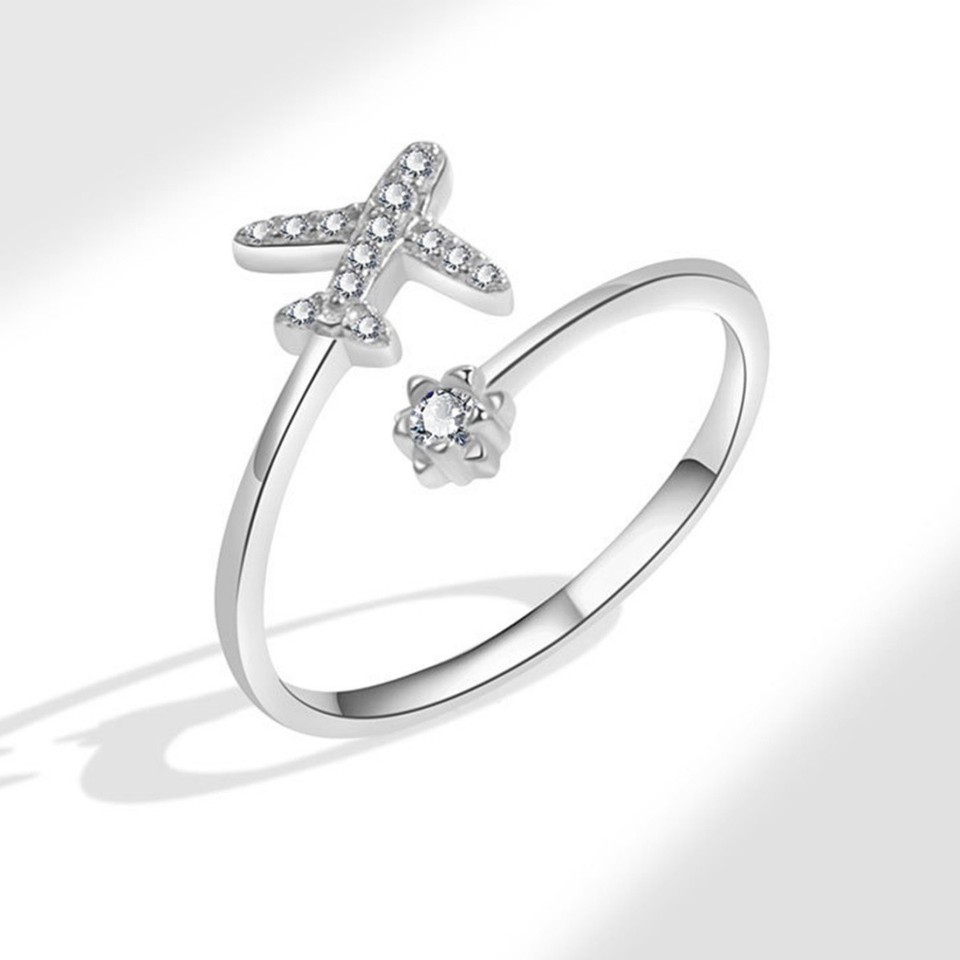 925 Sterling Silver Plane Zircon Open Ring for Women Engagement Jewelry ...