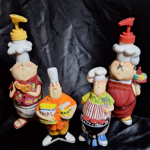 Vintage 4 Pc. Condiment Set~Tracy Flickinger~Masters Of The Grill~Hand ...