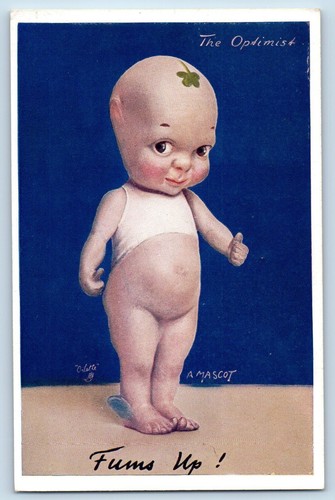 Oilette Tuck Postcard Baby The Optimist Mascot Fums Up c1910's Antique ...