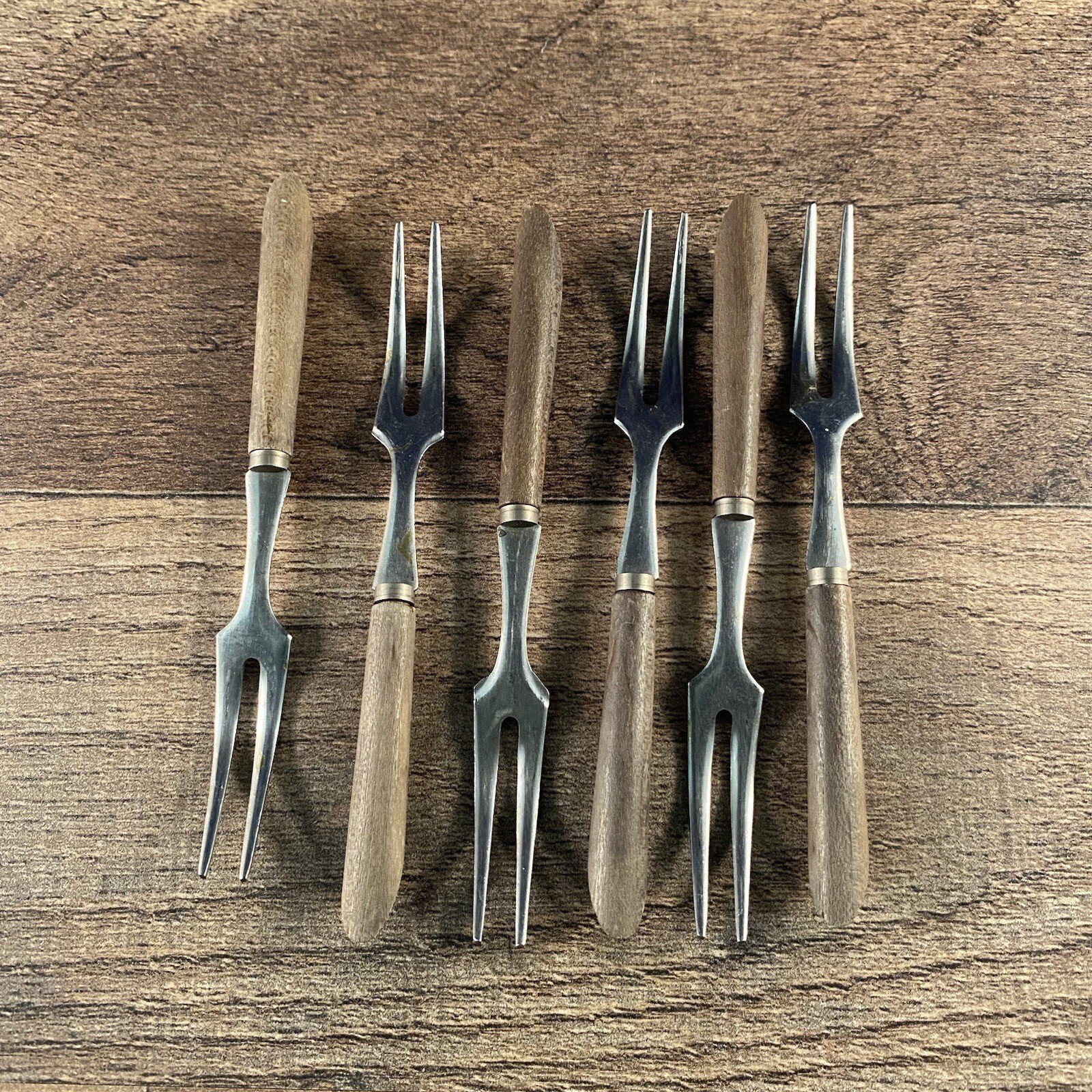 Set of 6 Cocktail Forks Small Wood Handle MCM Danish Modern Made in ...