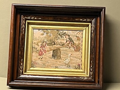 Antique Victorian WALNUT Deep Well Frame W/Tapestry Boy & Girl Playing ...