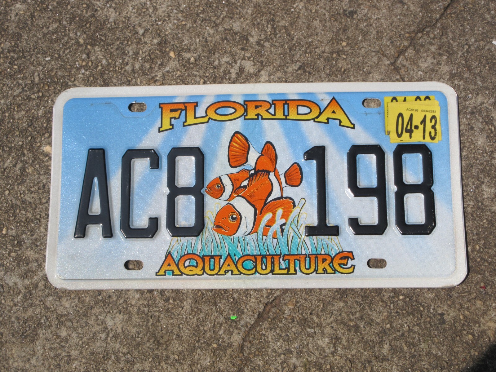 2013 Florida Aquaculture License Plate Clown Fish Nemo Wildlife AC8198 ...