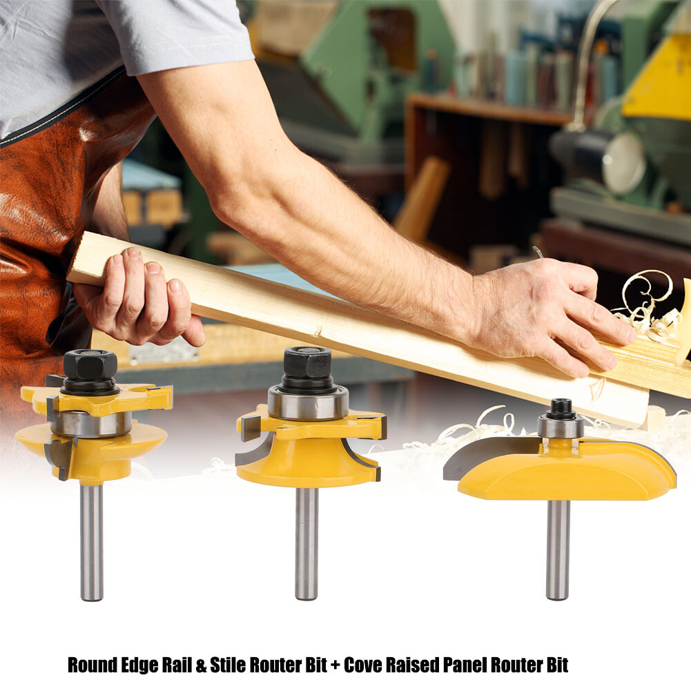 3Pcs Set 1/4in Shank Woodworking Frame Door Rail & Stile Cove Raised ...