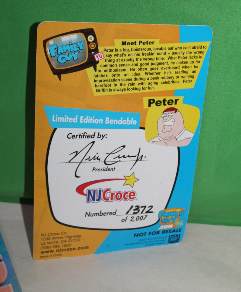 Family Guy NJ Croce Freakin' Sweet Bendable Peter Toy Fair 1,372/2007 ...