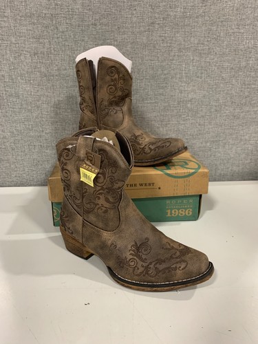 Roper Short Stuff Embroidery Snip Toe Cowboy Booties Womens Brown ...
