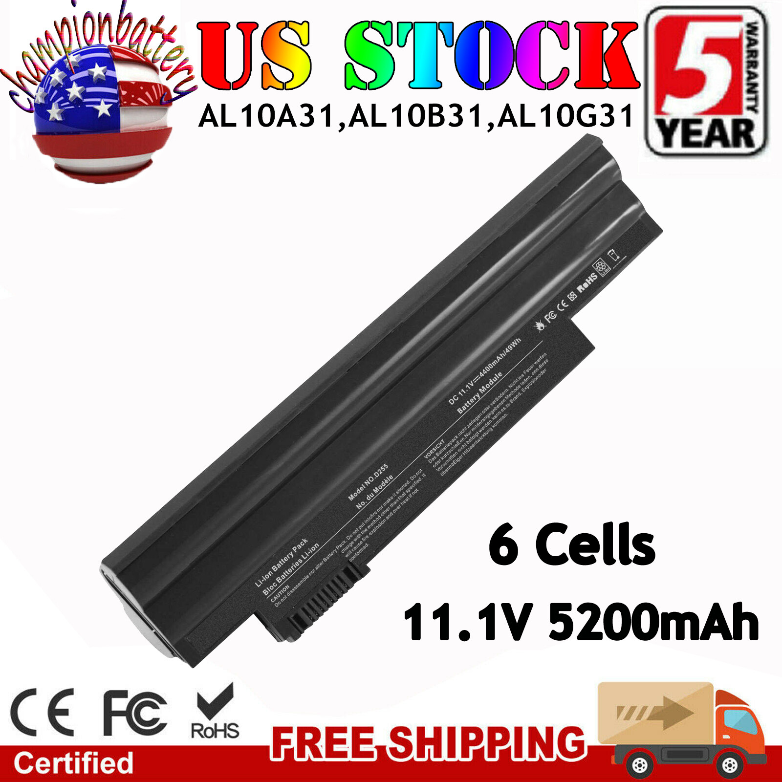 Battery for ACER Aspire one 722 D255 D257 D270 355 AL10A31 AL10B31 522 ...