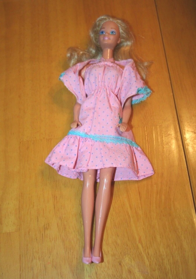 Vintage Barbie Doll in Vintage Rare Genuine Barbie Pink/Blue Dress w ...