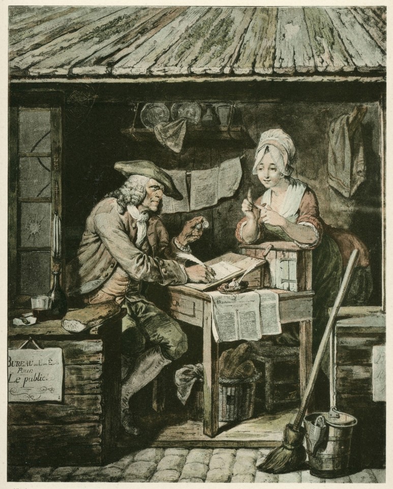Public Notary or Scribe, Pierre-Alexandre Wille. 1896 German lithograph ...