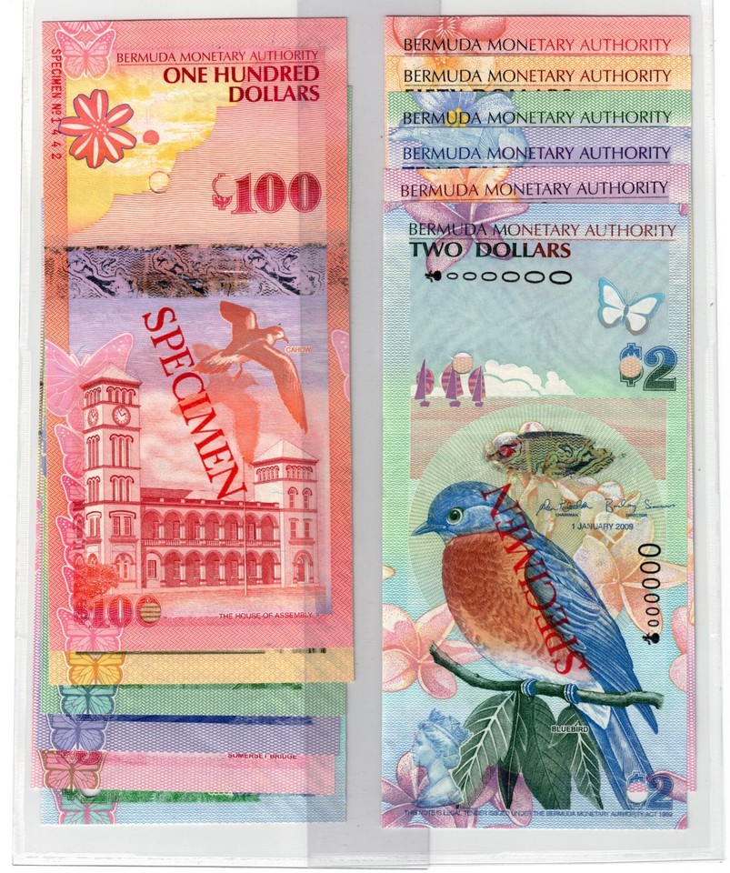 2009 Bermuda 2 to 100 Dollars Full Set Birds Hybrid Banknote UNC ...