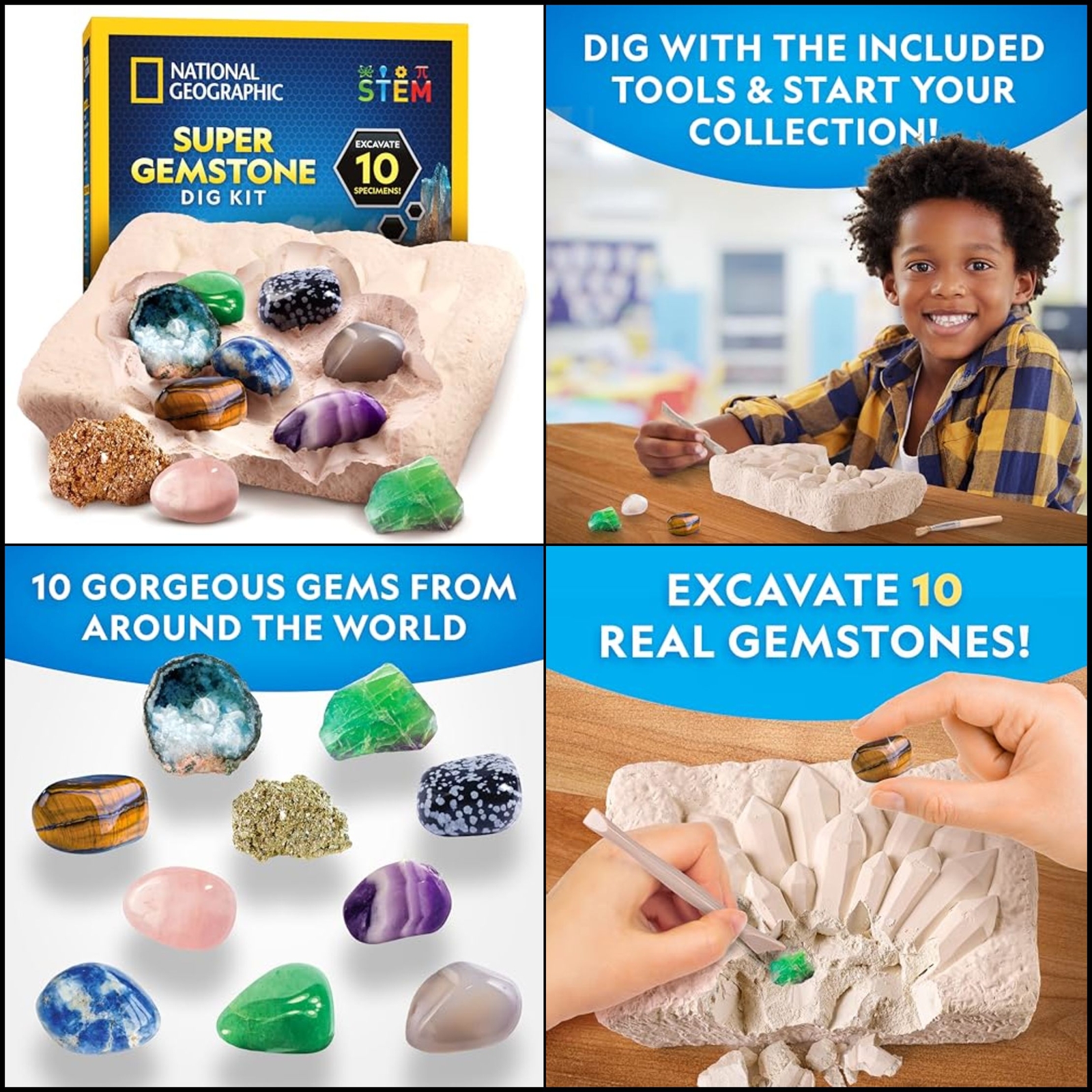 Learning Science Gifts For Kids Boys Girls Real Gem Crystal Kit Nat Geo ...