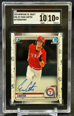 Evan Carter 2020 Bowman Chrome Draft 1st Bowman Autograph SGC 10 Auto ...