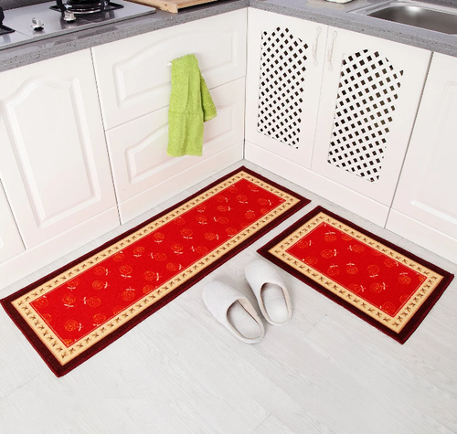 2 Piece Non-Slip Kitchen Mat Rubber Backing Rug Set (Red 15"x47"+15"x23 ...
